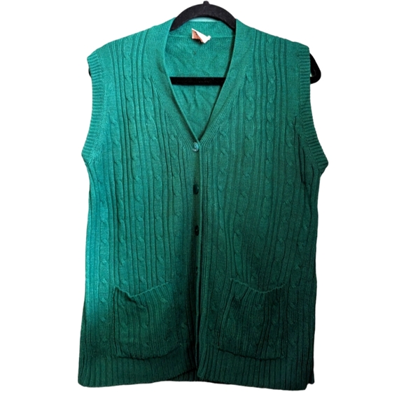 Vintage | Jackets & Coats | Vintage Acrylic Knit Green Sweater Vest ...